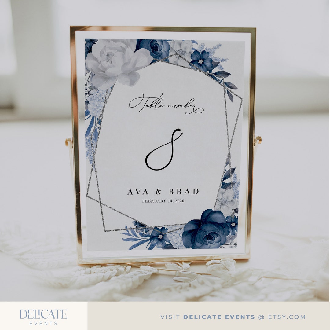 Dusty Blue Floral Wedding Table Numbers Template (digital Download) - Etsy