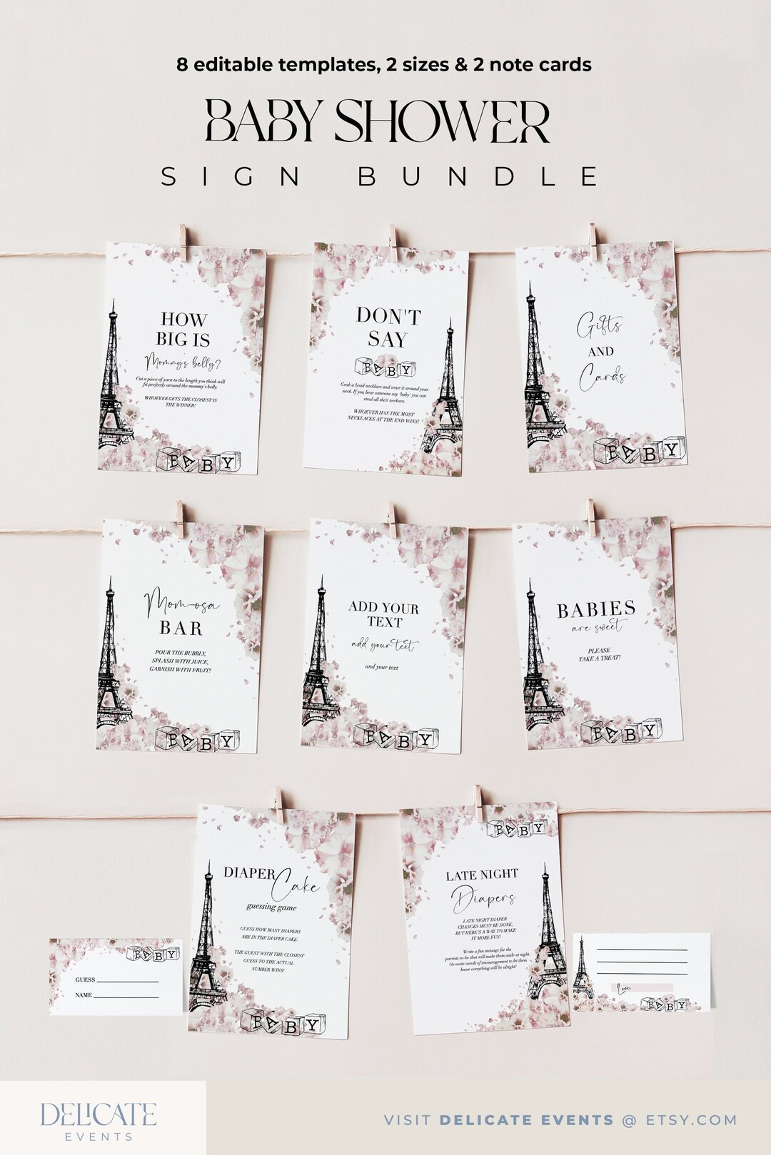 Paris Theme Signs for Baby Shower, Editable Paris Baby Shower Signs ...