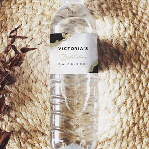 EDITABLE Black and Gold Water Bottle Labels, Black and Gold Bridal ...
