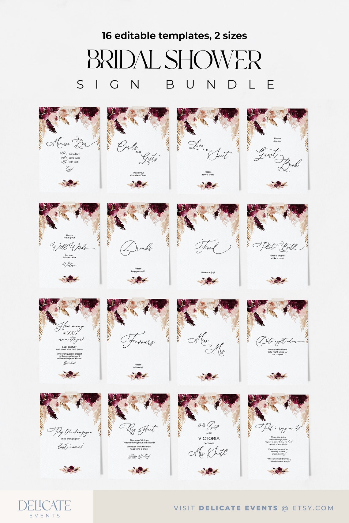 16 Pampas Grass Bridal Shower Signs Bundle EDITABLE Pampas - Etsy