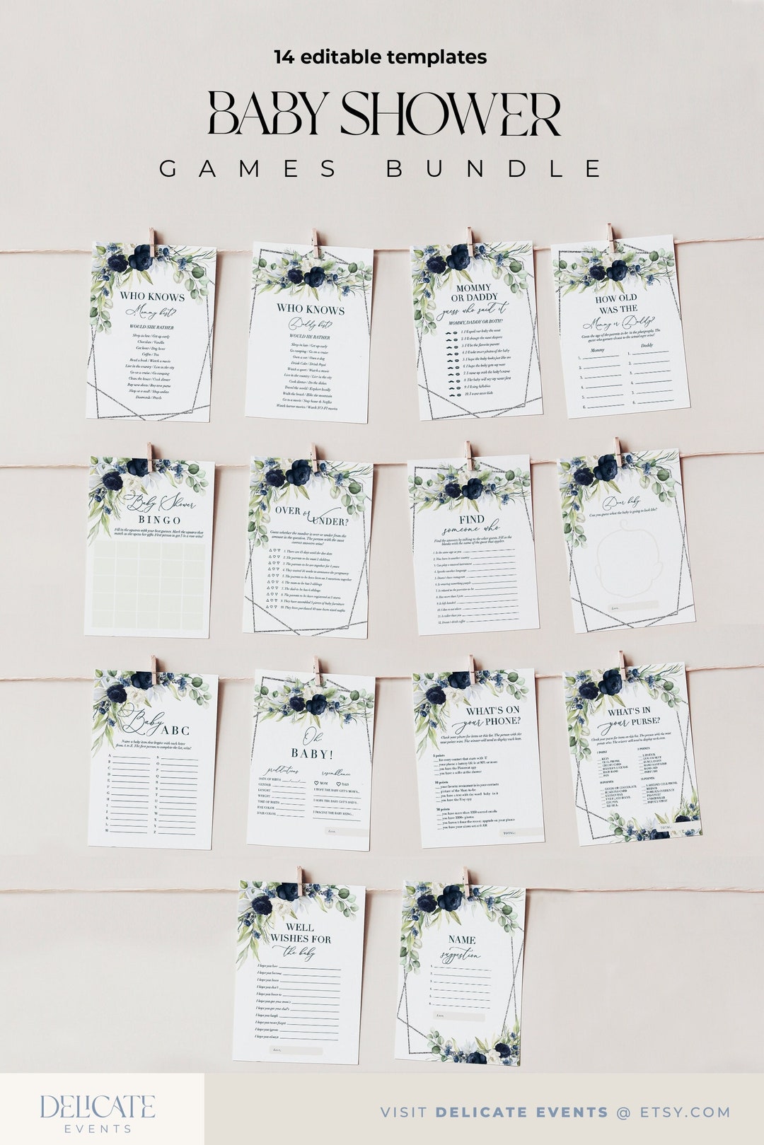 Blue Baby Shower Games, Floral Baby Shower Games, Boy Baby Shower Games ...