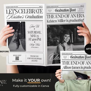 Custom Graduation Newspaper Invitation Template: Editable Canva Design ...