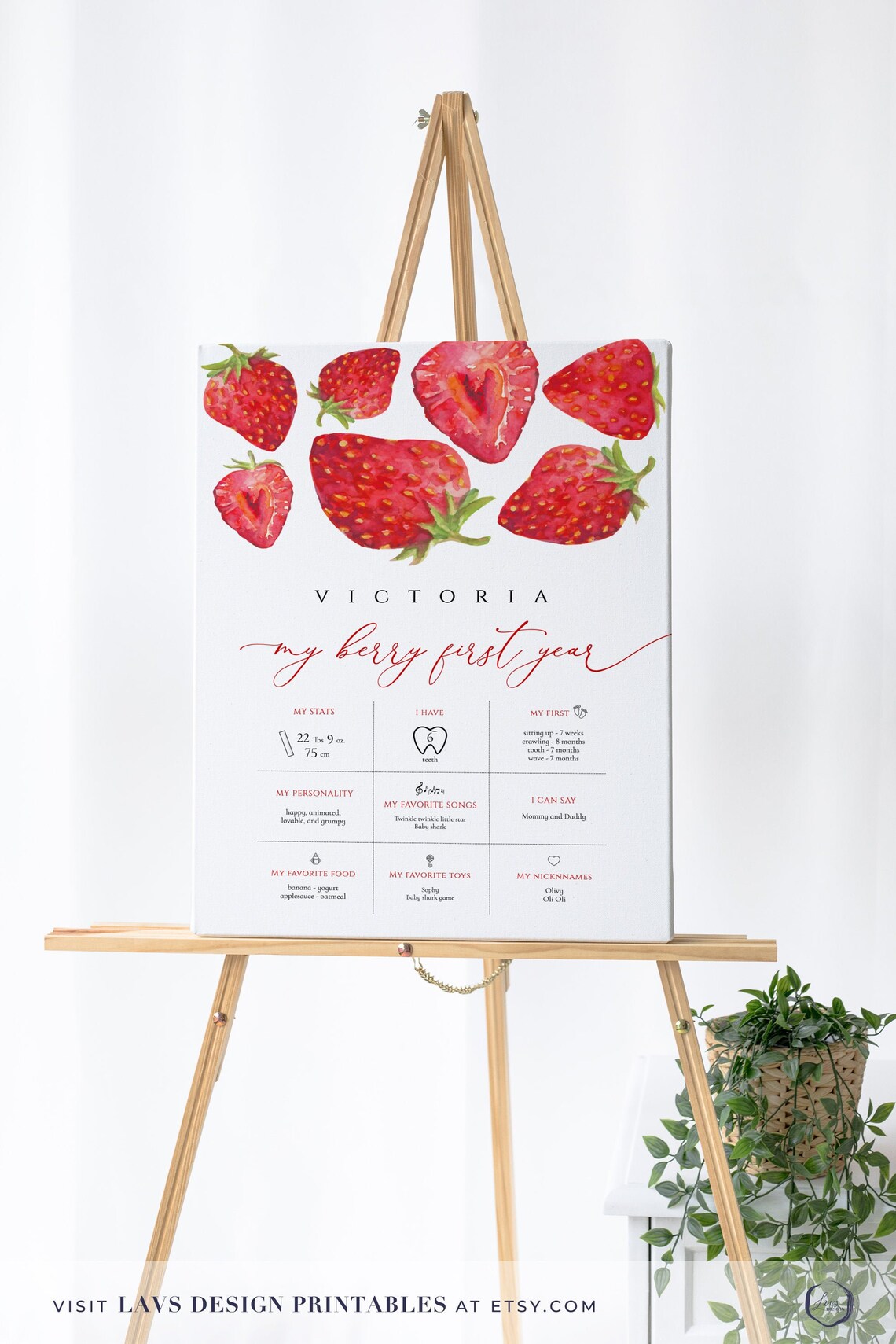 Berry first birthday milestone poster 1st birthday milestone | Etsy