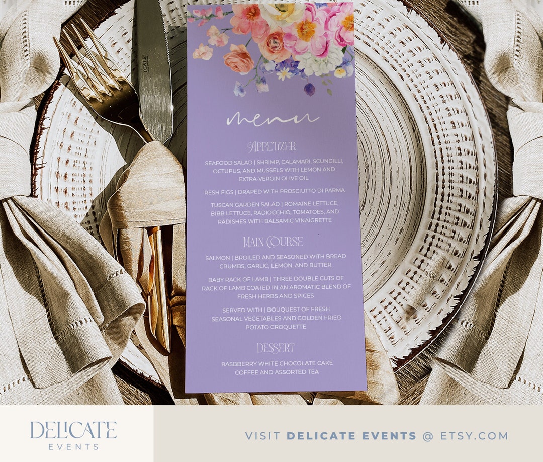 Spring Floral Wedding Menu Template Garden Wedding Menu - Etsy
