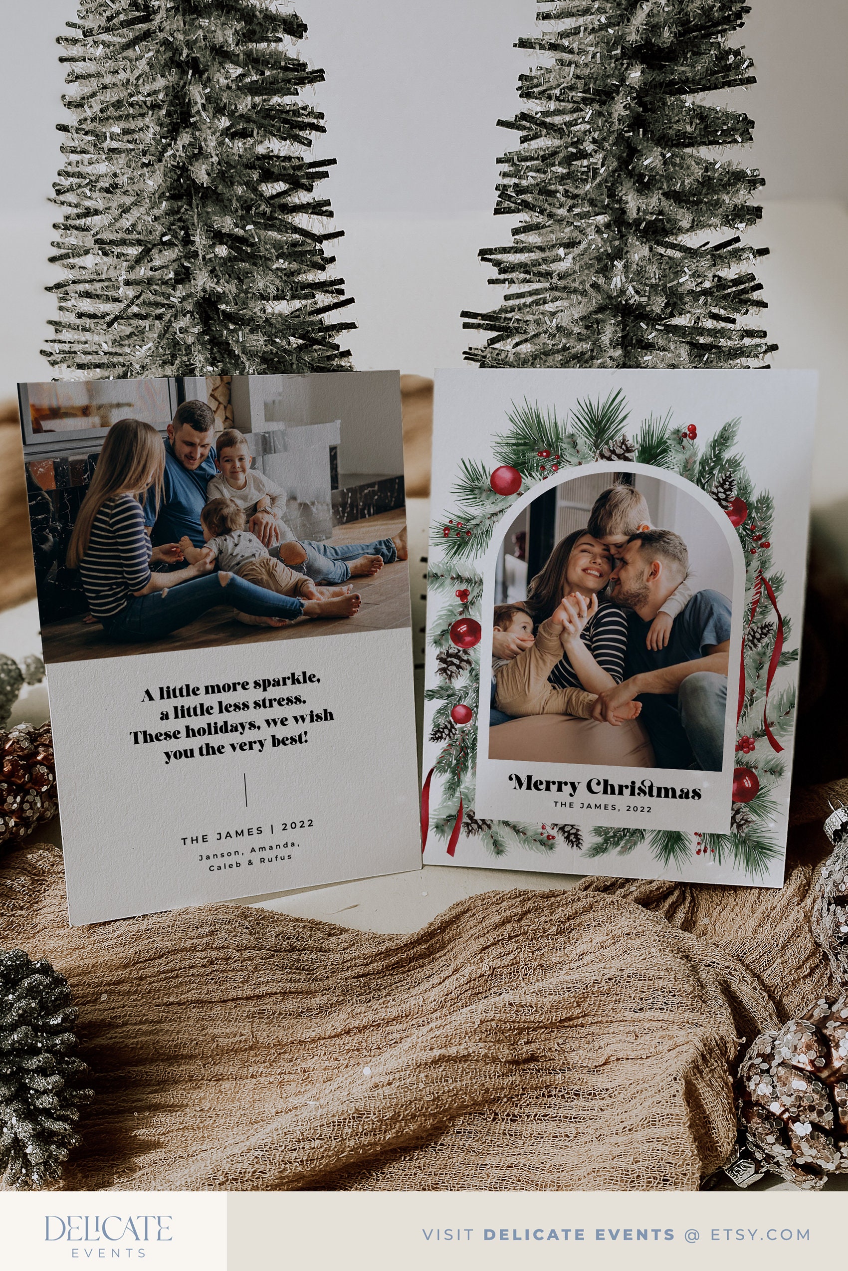Pine Tree Holiday Card Multi Photo Holiday Card Template - Etsy