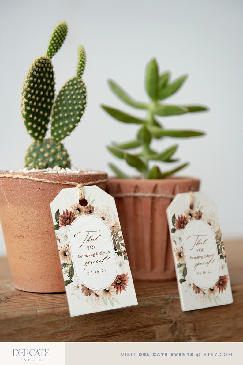 Rust Floral Favor Tag Printable Wedding Favor Thank You Tag - Etsy