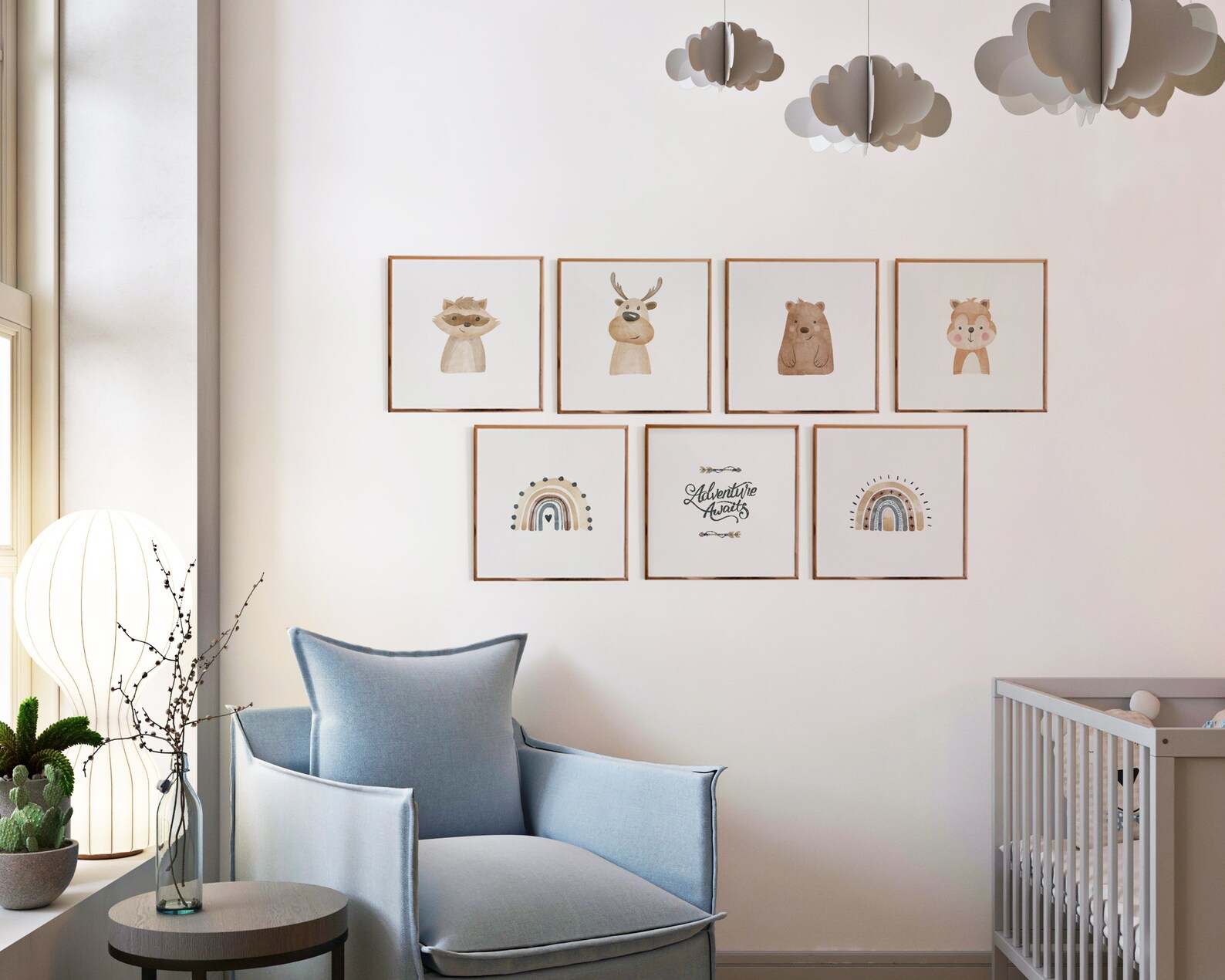 Boho Nursery Decor Neutral color print set of 7 Rainbow | Etsy