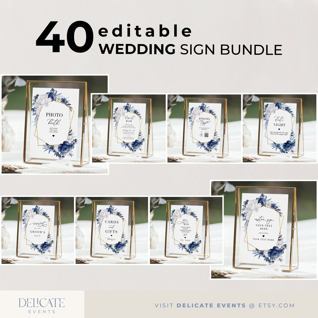 Dusty Blue Wedding Reception Signs Template Bundle, Wedding Reception ...