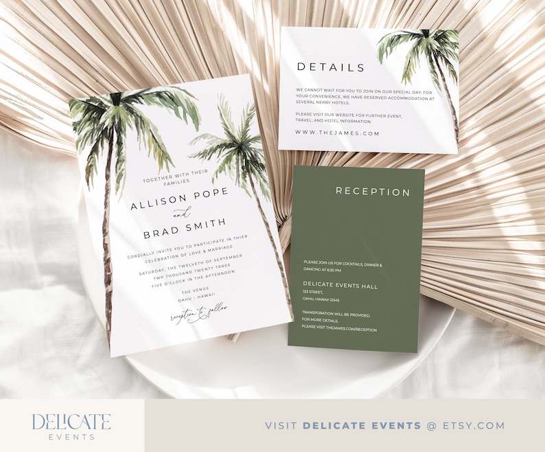 Palm Tree Wedding Invitation Template Minimal Tropical - Etsy