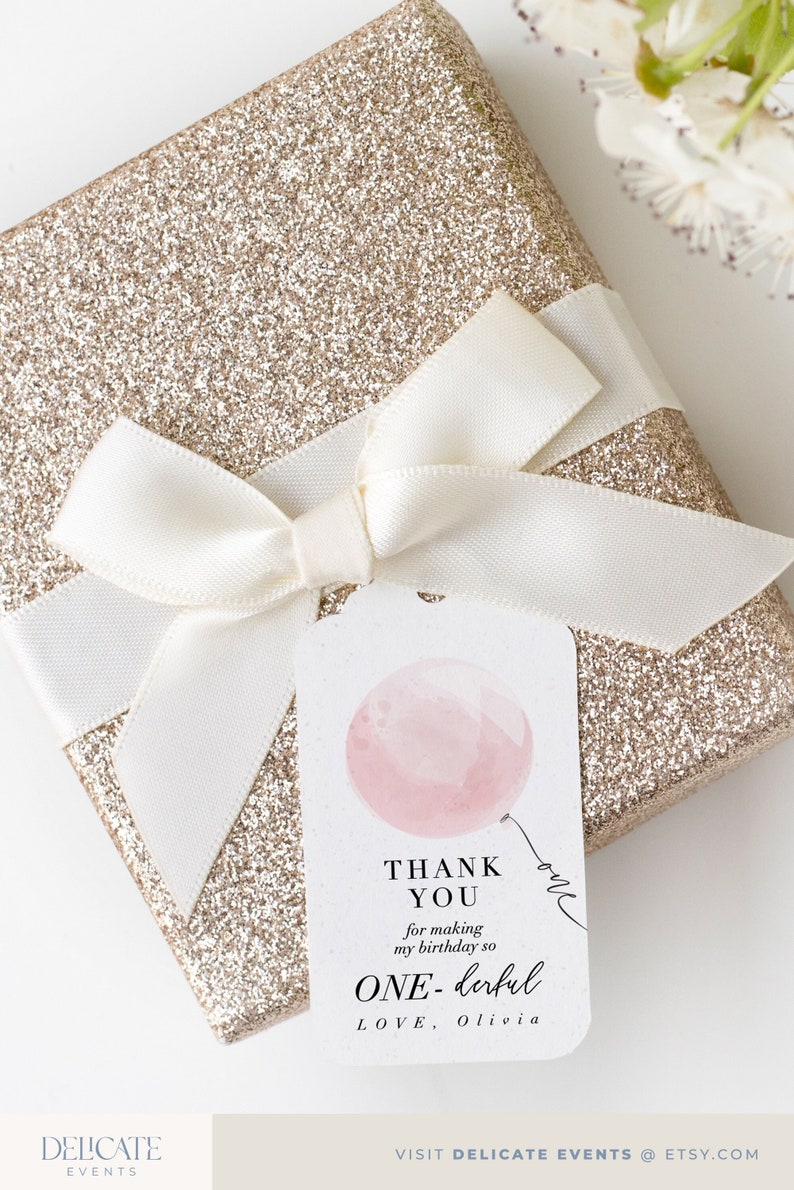 Gift 1st Birthday Thank You Tag Template Pink Birthday - Etsy