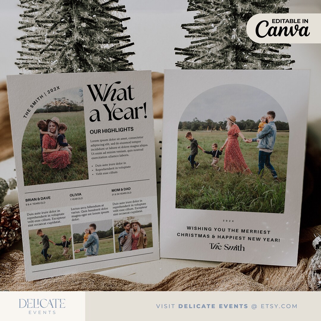 Boho Year in Review Photo Christmas Card Canva Template, What a Year ...