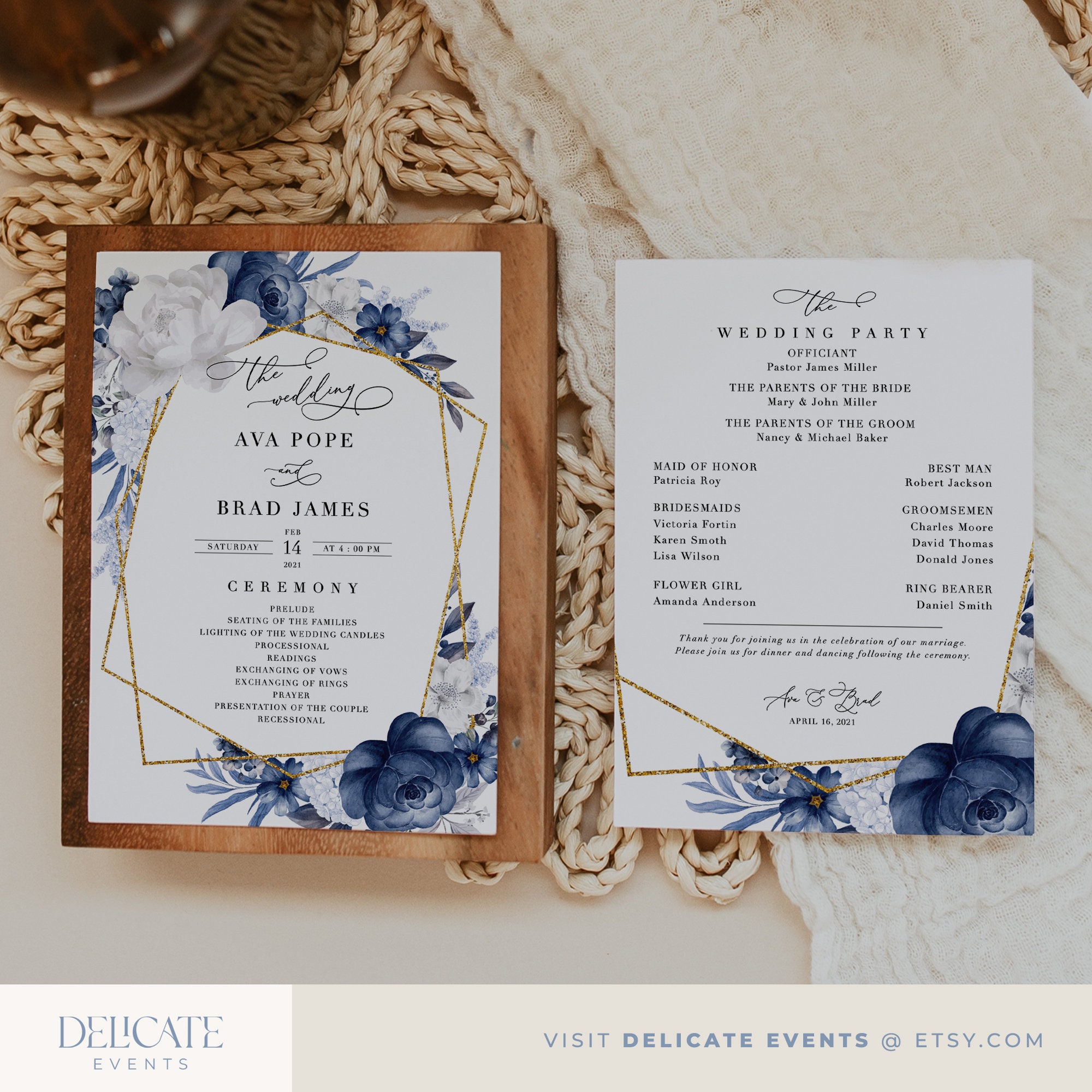 Dusty Blue Wedding Program Template Calligraphy Wedding - Etsy