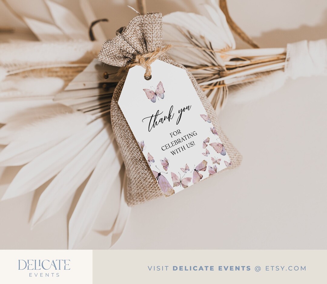 Butterfly Thank You Tag Template, Editable Butterflies Favor Tag, Pink ...