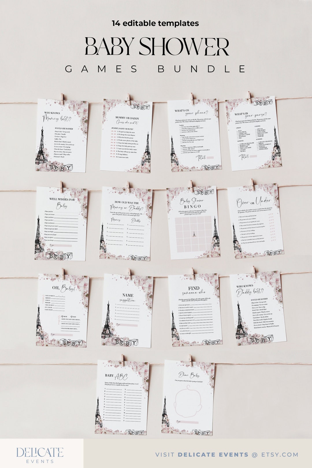 Paris Baby Shower Games Bundle, Paris Theme Editable Games, Parisian ...