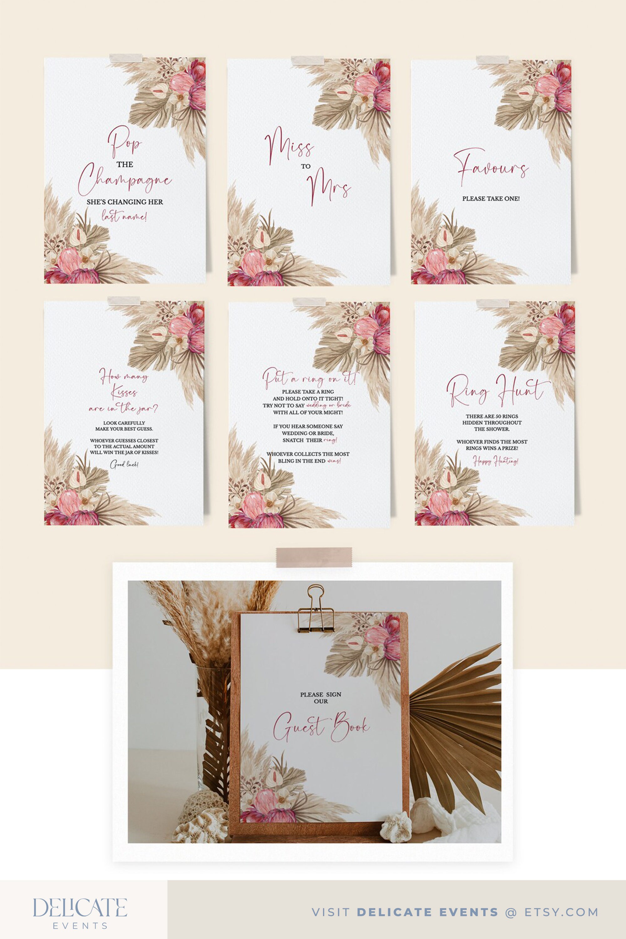 Pampas Grass Bridal Shower Signs Fully Editable Bridal Shower - Etsy