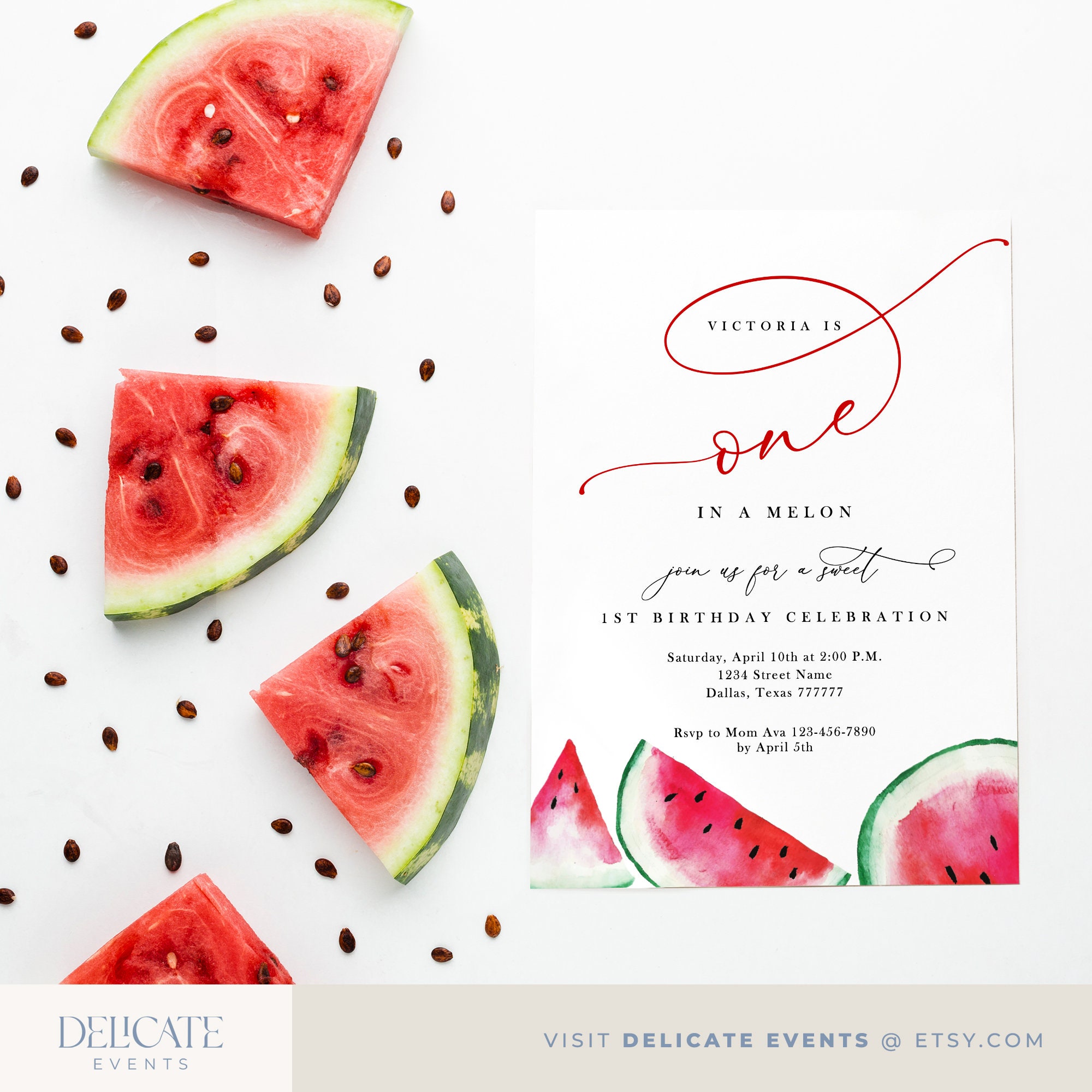 Watermelon Invitation Watermelon Birthday Invitation One in | Etsy