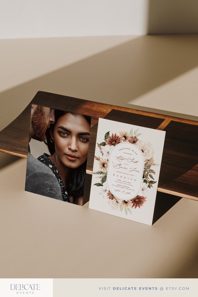 Rust Wedding Invitations, Burnt Orange Terracotta Floral Wedding ...