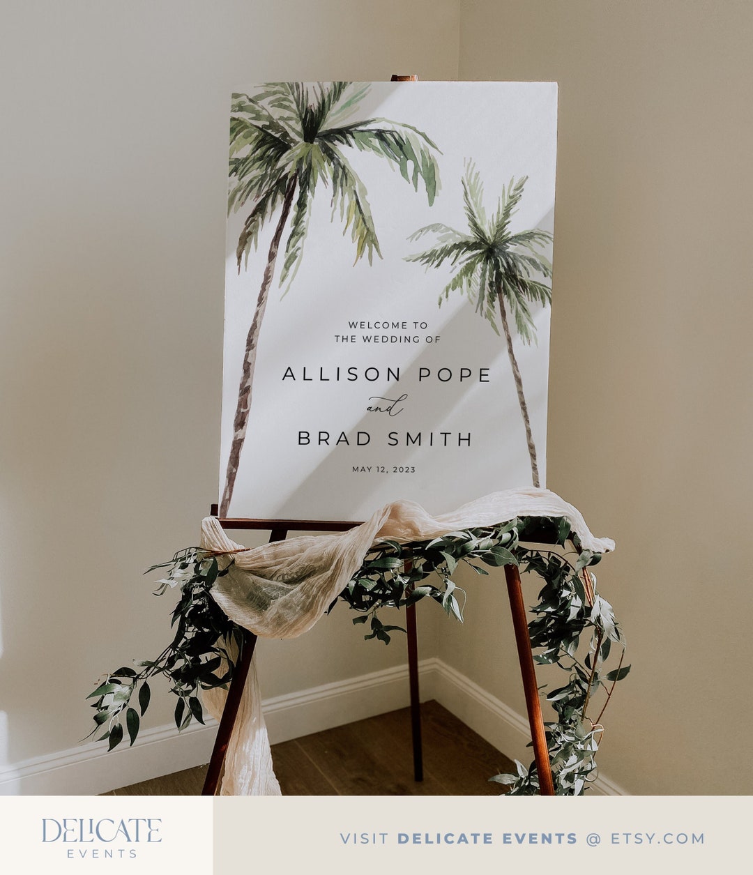 Palm Wedding Welcome Sign Template, Printable Beach Welcome Sign for ...