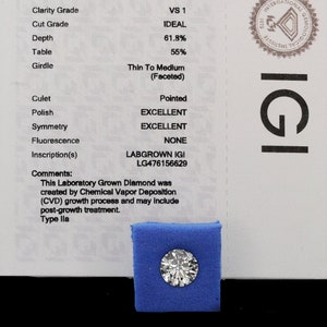 Lab Created Diamond 1.03 Carat Loose Diamond F Color VS1 IDEAL CUT ...