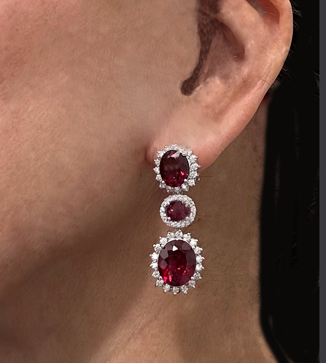 Ruby Dangle Earrings 14kt White Gold Lab Grown Rubies - Etsy UK