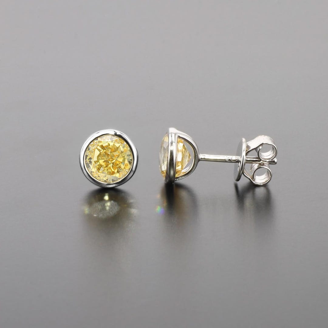 Yellow Simulated Diamond Bezel Set Earrings in 14kt Gold or Rhodium ...