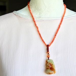 Jade Necklace Red Jadeite Pendant Natural Jade Long Bead Necklace ...