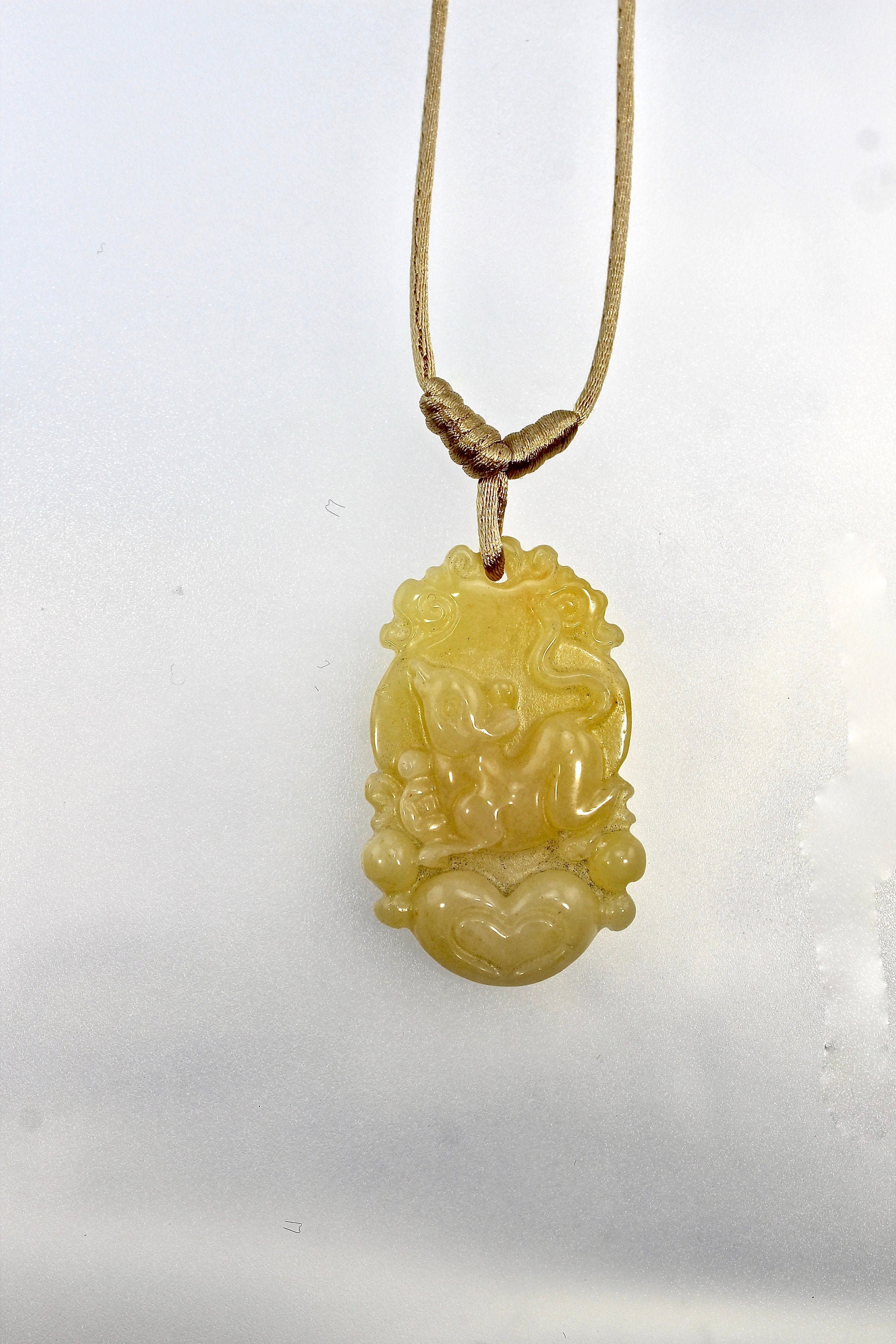 Yellow Jade Pendant Necklace Jewelry Natural Translucent Jadeite Yoga Pendant Meditation Handmade Hand Carved Mouse Year of the Rat Jade