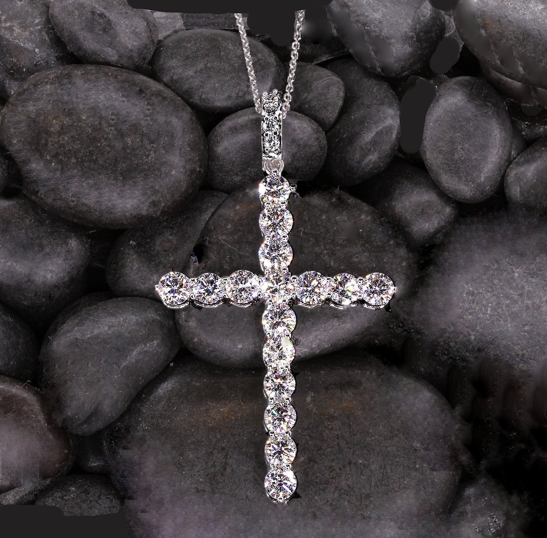 Diamond Cross Pendant Necklace 14KT GOLD Extra Large Moissanite Cross ...
