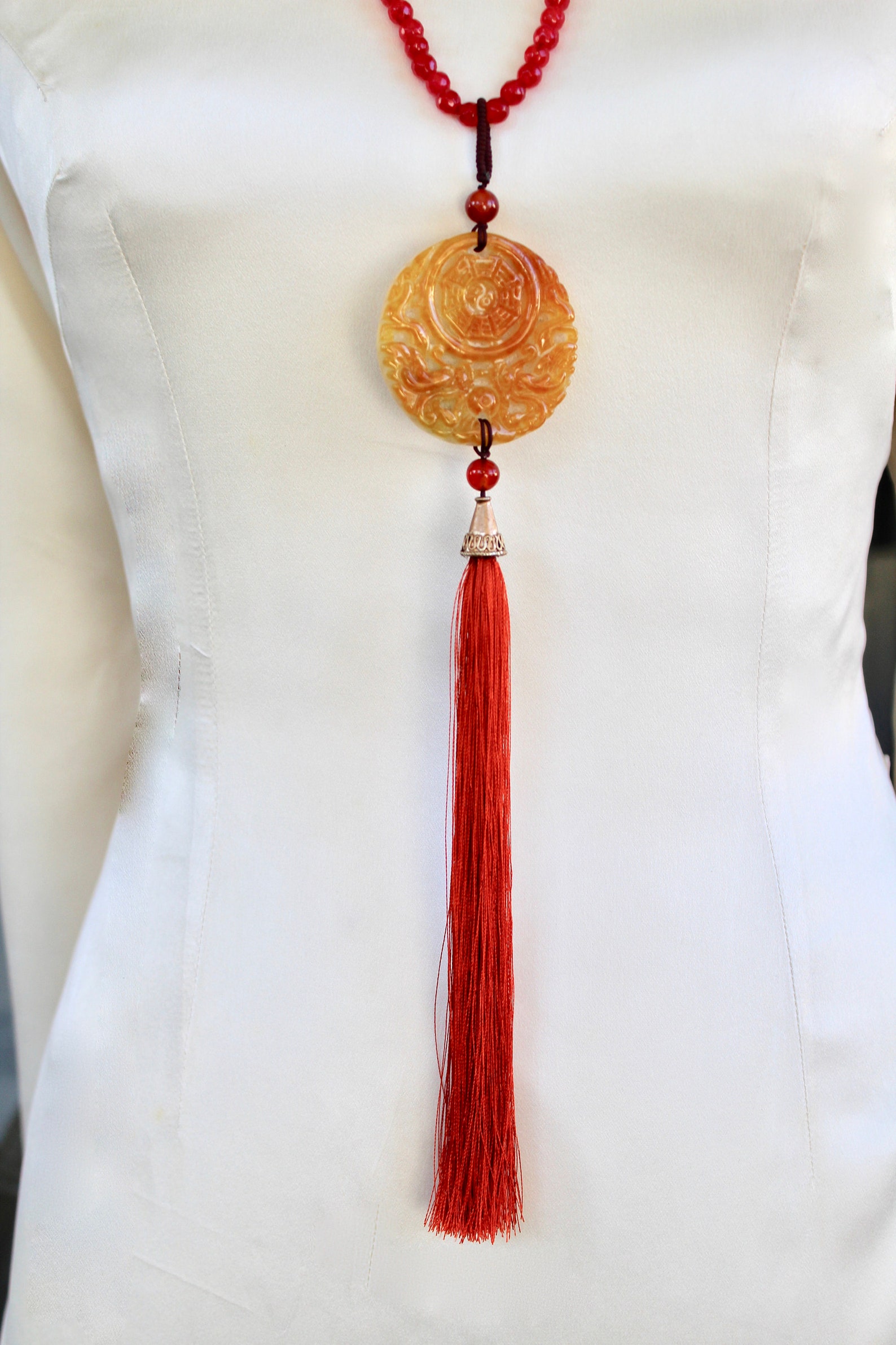Red Jade Pendant Jade Necklace Red Bead 32 Necklace | Etsy