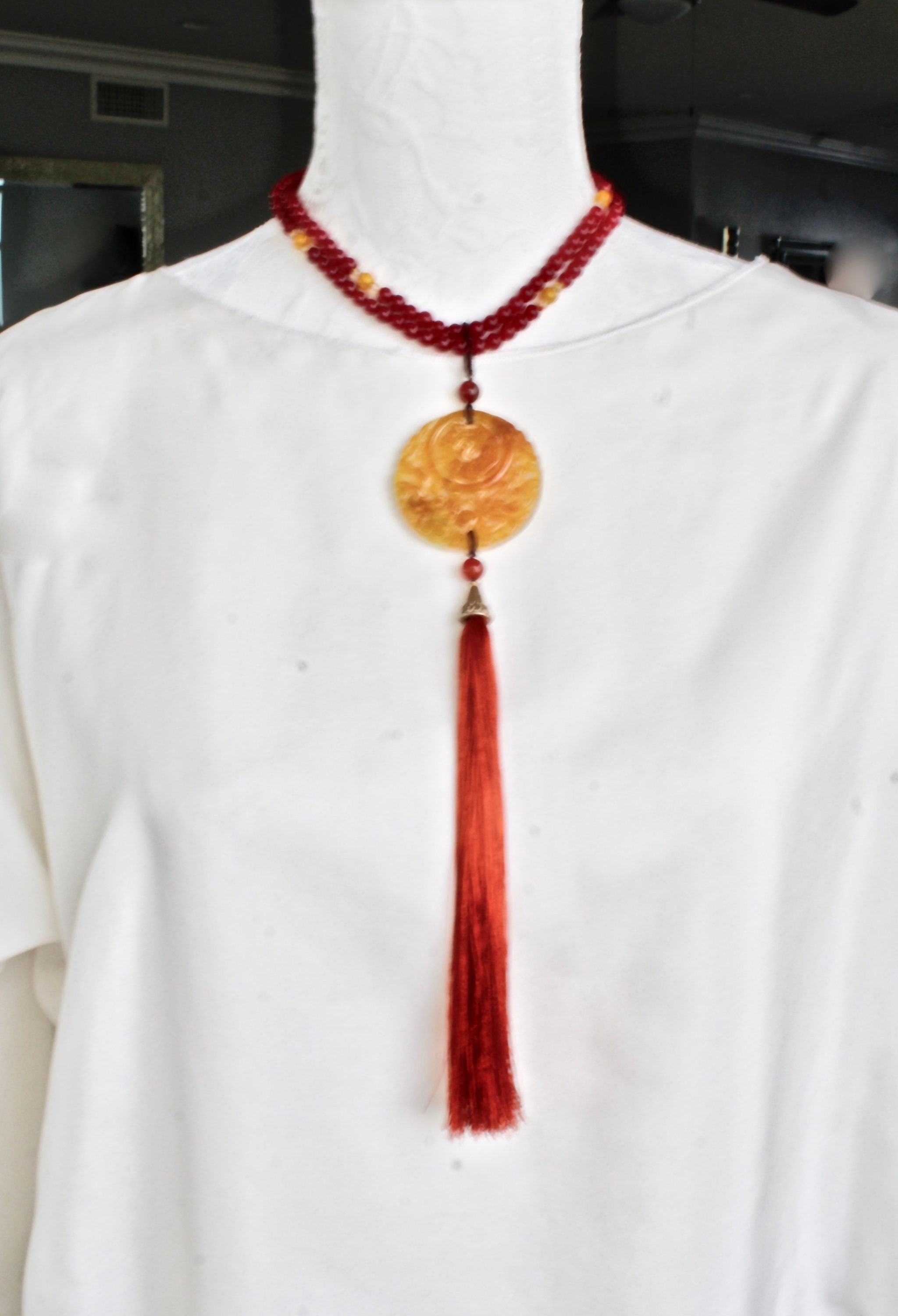 Red Jade Pendant Jade Necklace Red Bead 32 Necklace | Etsy