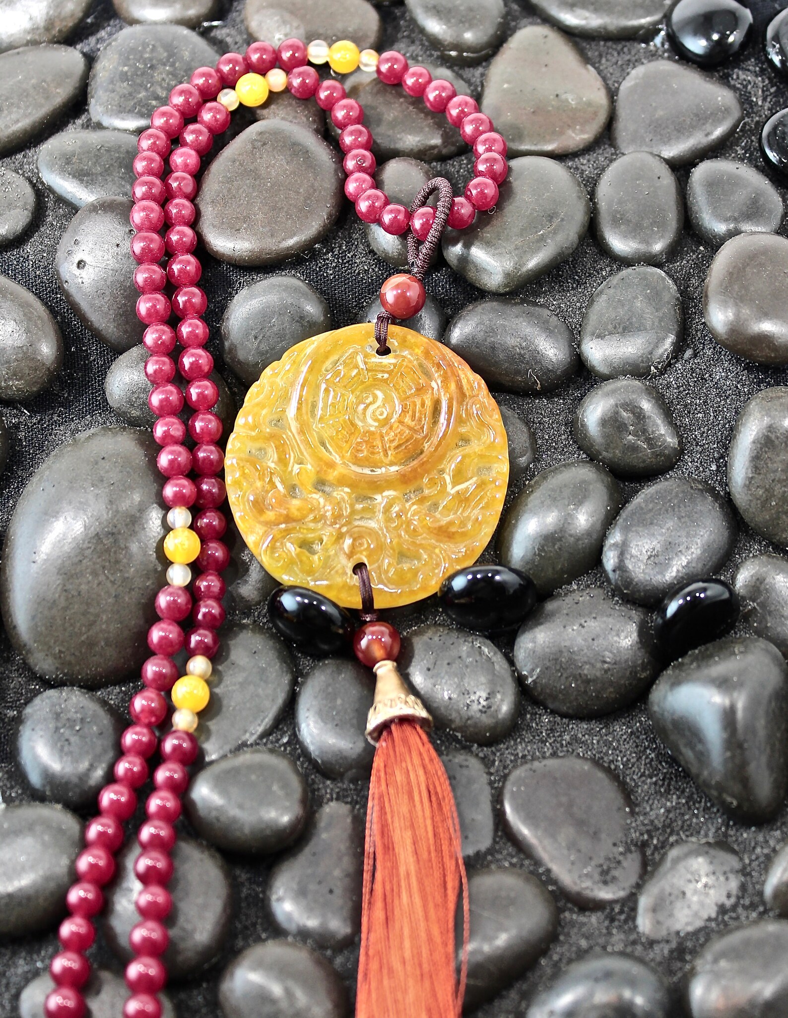 Red Jade Pendant Jade Necklace Red Bead 32 Necklace | Etsy