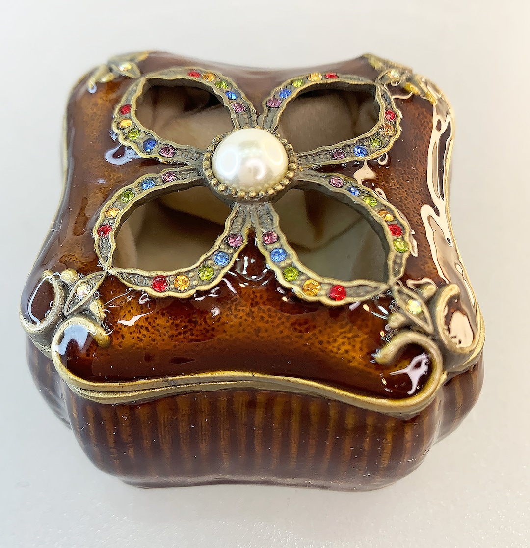 Enameled Clover Trinket Box: Handmade Bejeweled Austrian Crystal ...