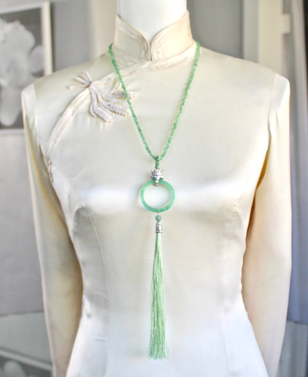 Handmade Green Jade Circle Pendant Necklace: Feng Shui Amulet - Etsy