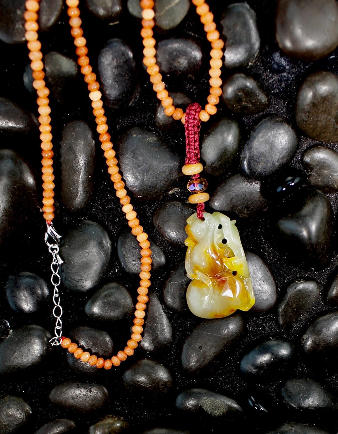 Jade Necklace Red Jadeite Pendant Natural Jade Long Bead Necklace ...