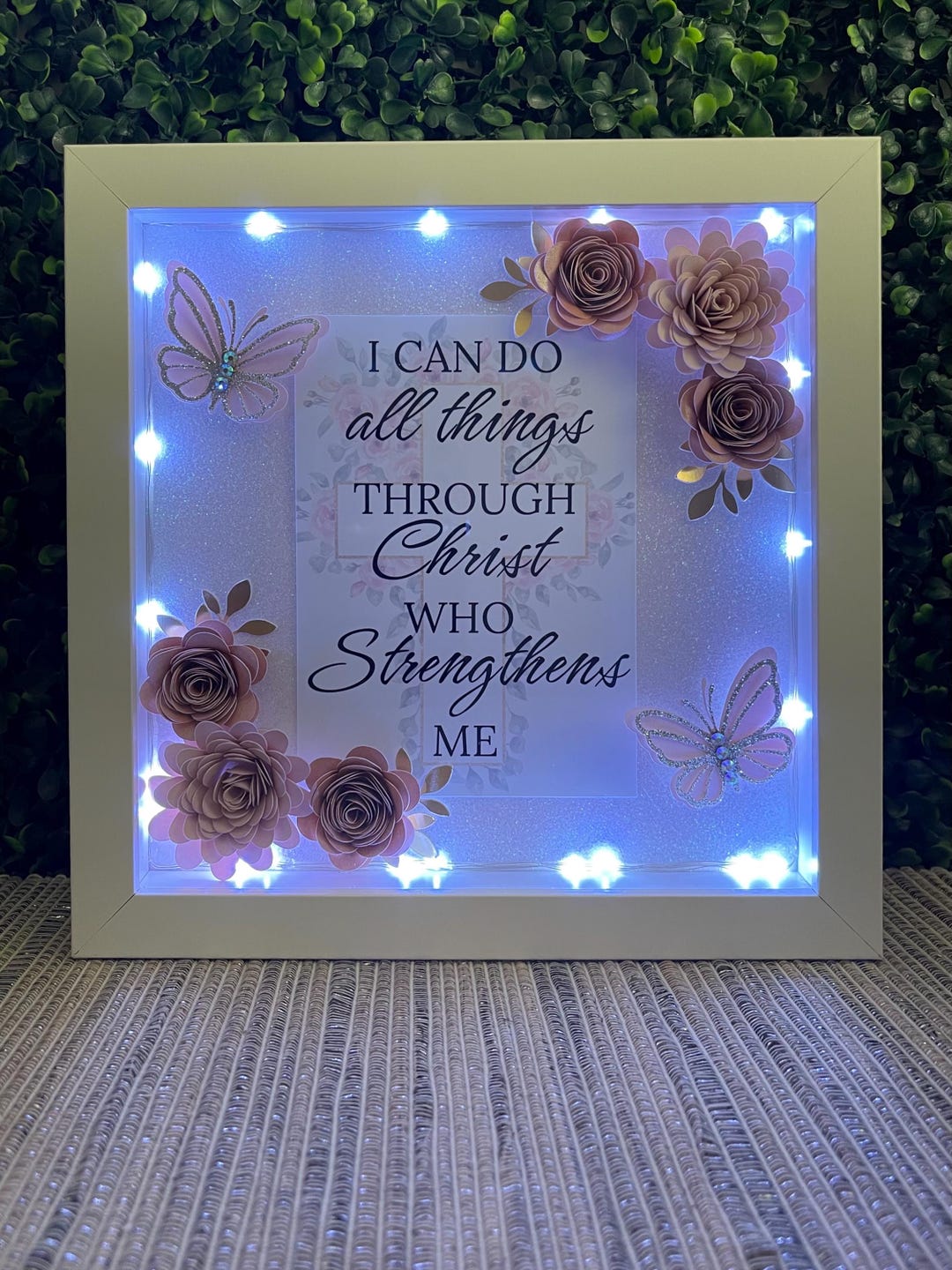 9x9 Inch Frame Bible Verse Shadow Box Philippians 4:13 Christian Wall ...