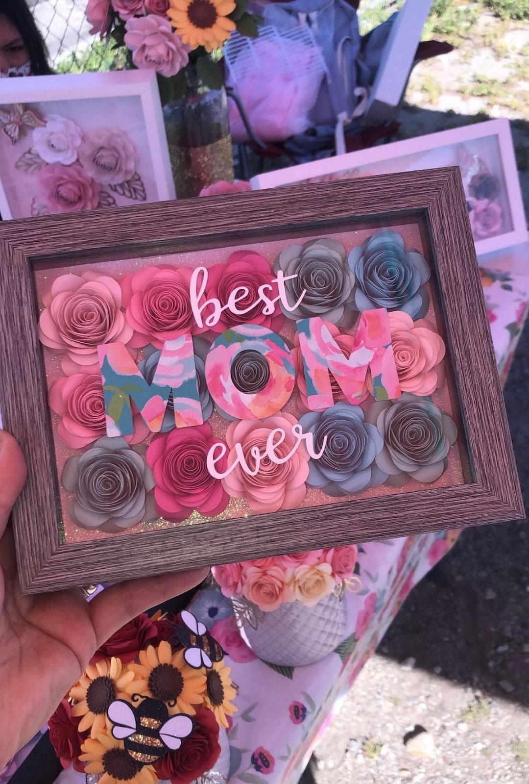 Personalized Flower Box Shadow Box With Paper Roses and Family Name or ...
