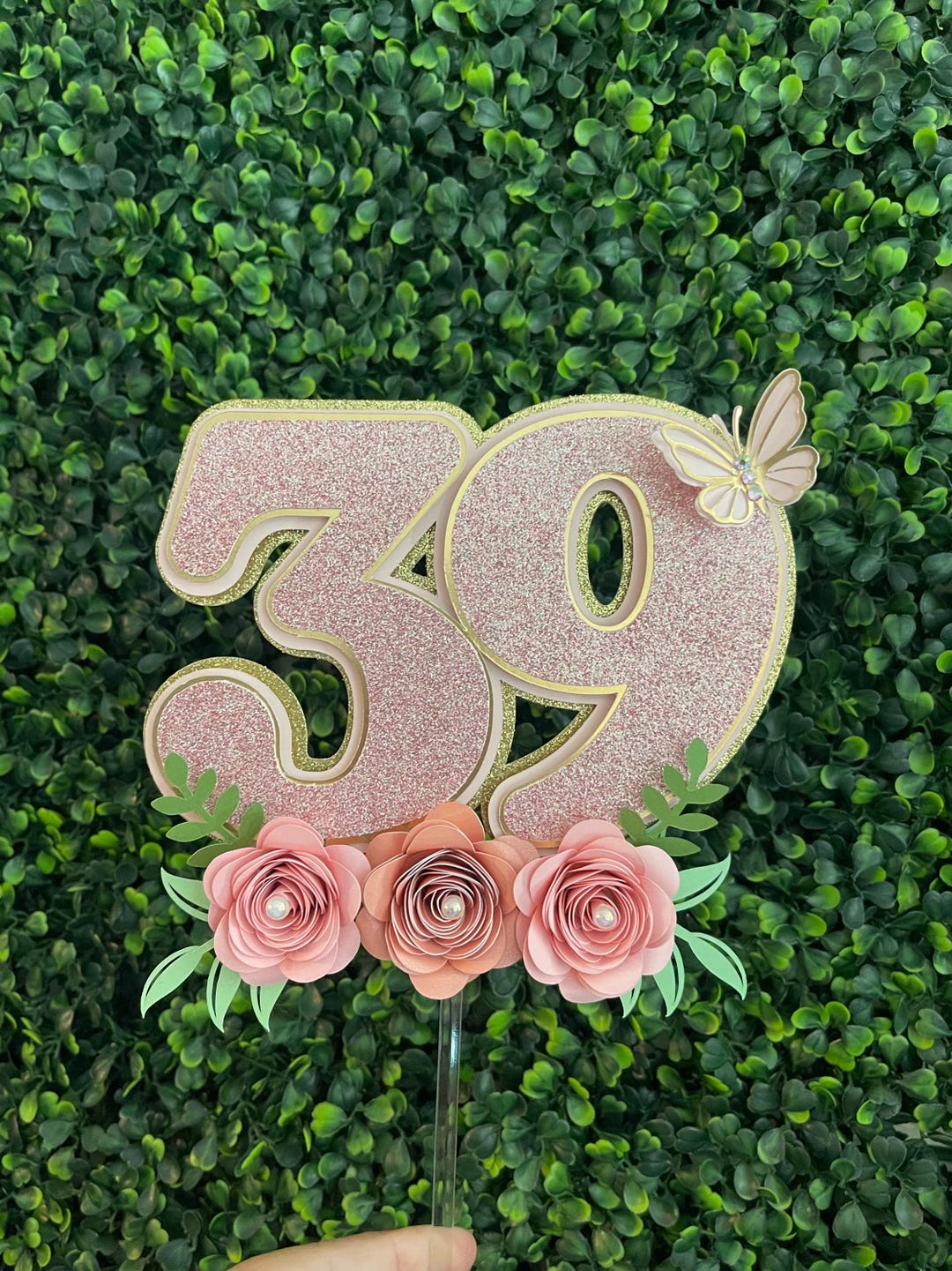 Number Birthday Cake Topper Butterfly Paper Roses Decoration - Etsy