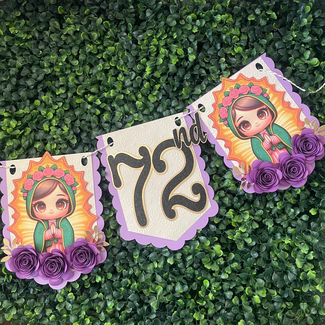 Banner Virgencita Birthday Decoration, Virgin Mary Chibi Kawaii Image ...