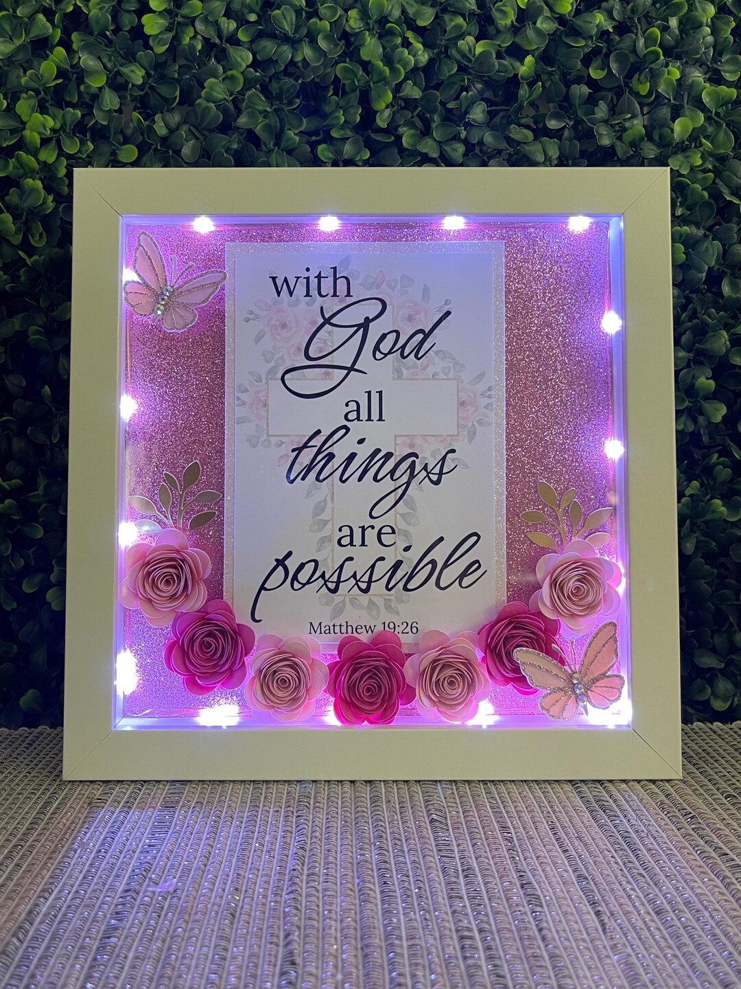 9x9 Inch Frame Bible Verse Shadow Box Matthew 19:26 Christian Wall Art ...