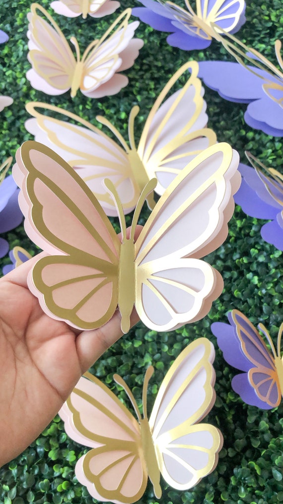 Bundle of 6 Butterflies / 3D Butterflies / Pink & Gold - Etsy