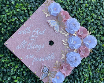 Graduation Cap Topper With Paper Flowers and Butterflies Grad Cap - Etsy