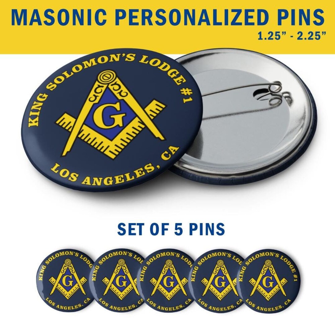 Set of 5 Personalized Masonic Pins, Freemason Pins, Round Blue Lodge ...