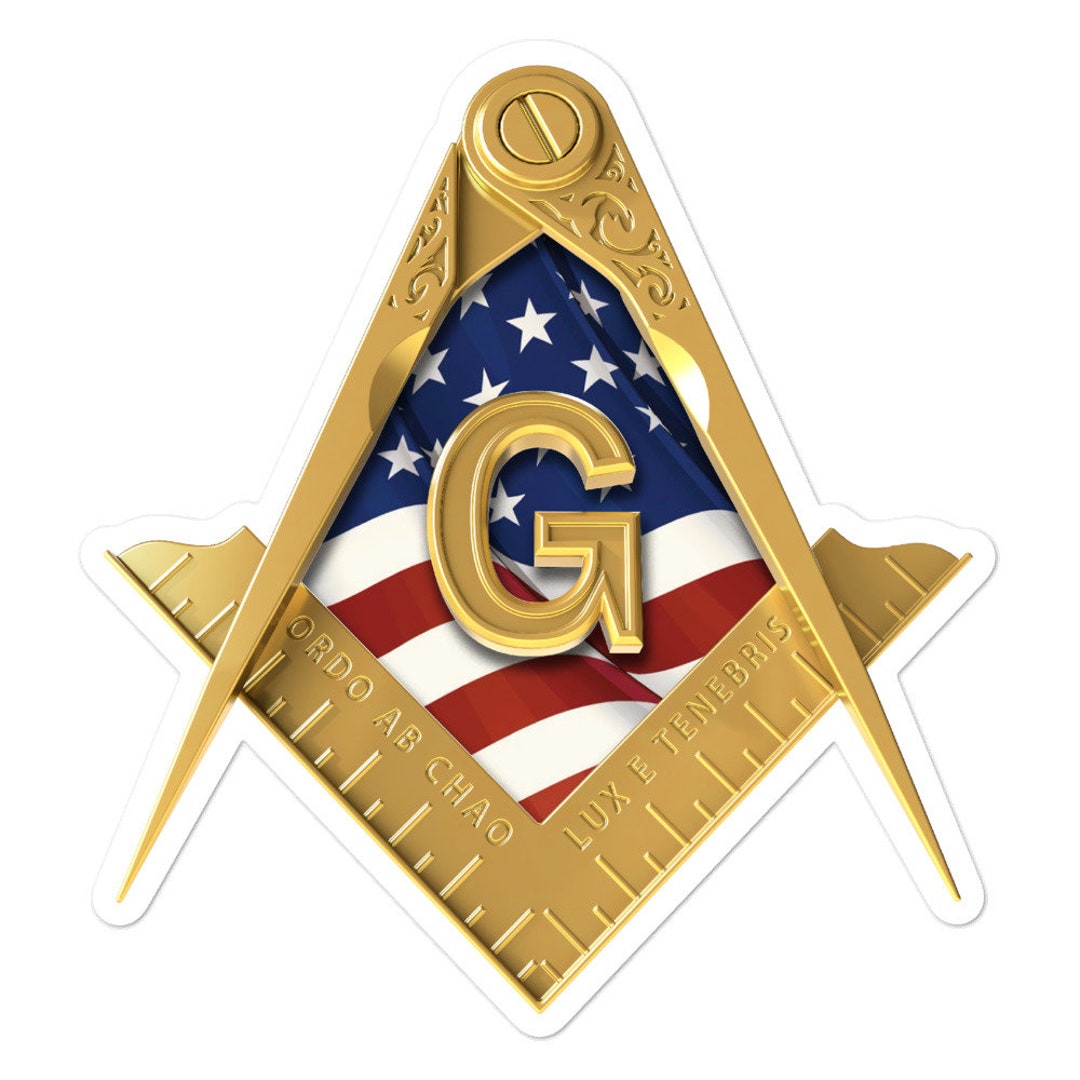 Masonic USA American Flag Square & Compass Sticker, Freemason Sticker ...