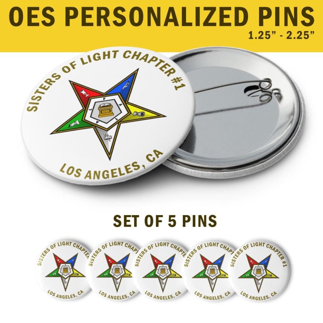 Set of 5 Personalized OES Pins, Order of the Eastern Star Pins, Round ...