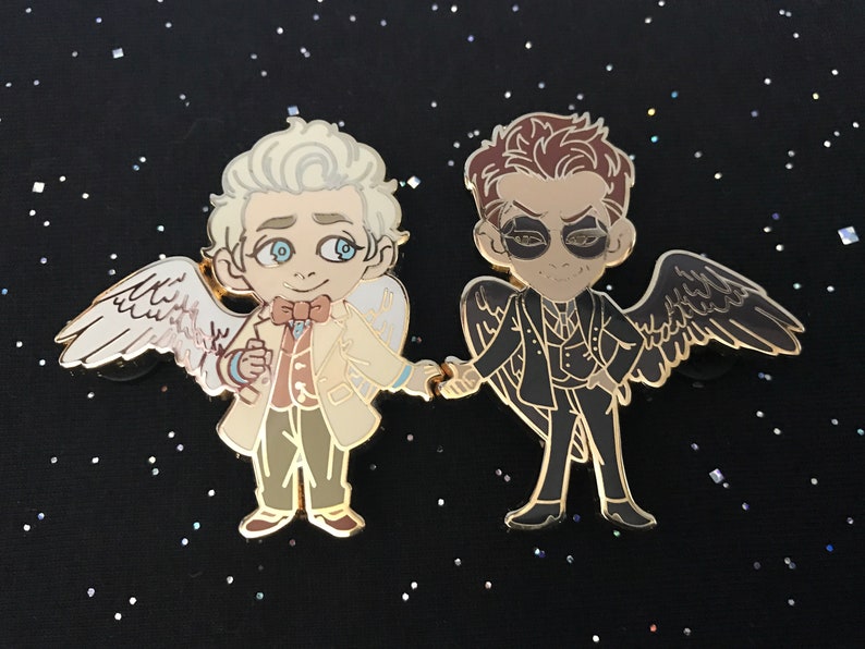 Good Omens Aziraphale and Crowley Hand Holding Enamel Pins - Etsy