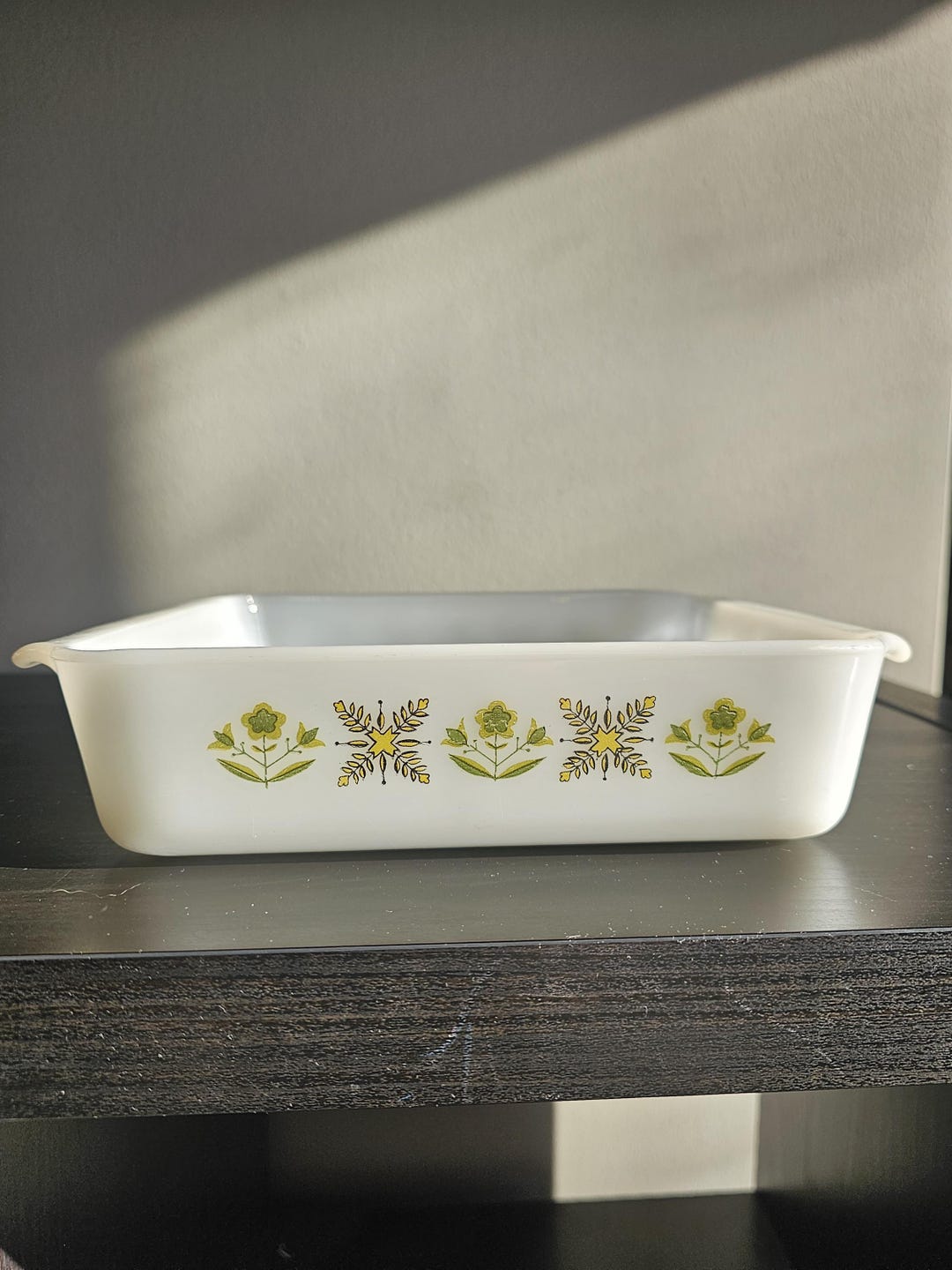 1960s Fire King Anchor Hocking 8" Square Baking Dish 435 Green Meadow ...