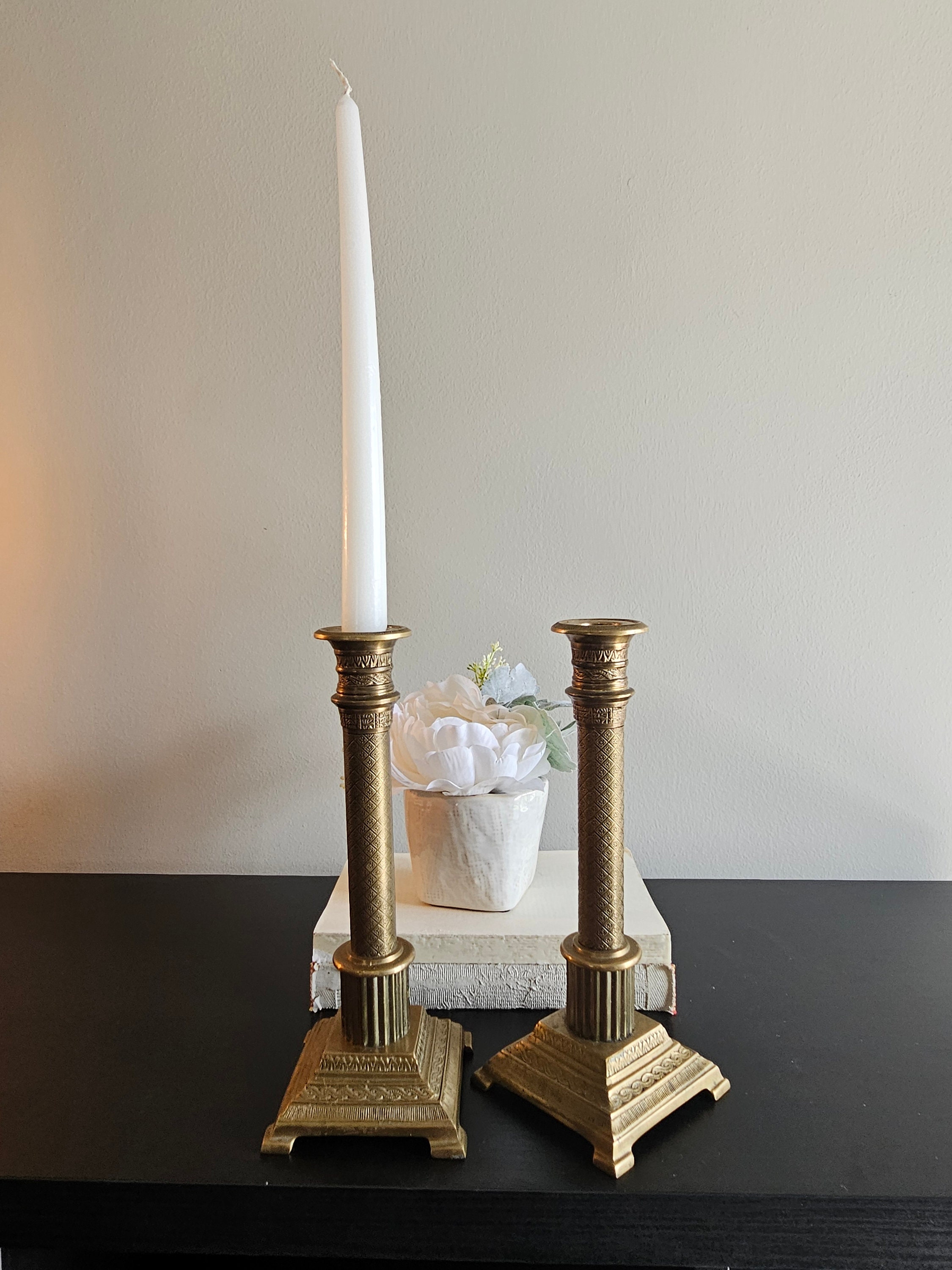 Decorative Brass Column Candleholder Set of 2 / Brass Taper Candlestick ...