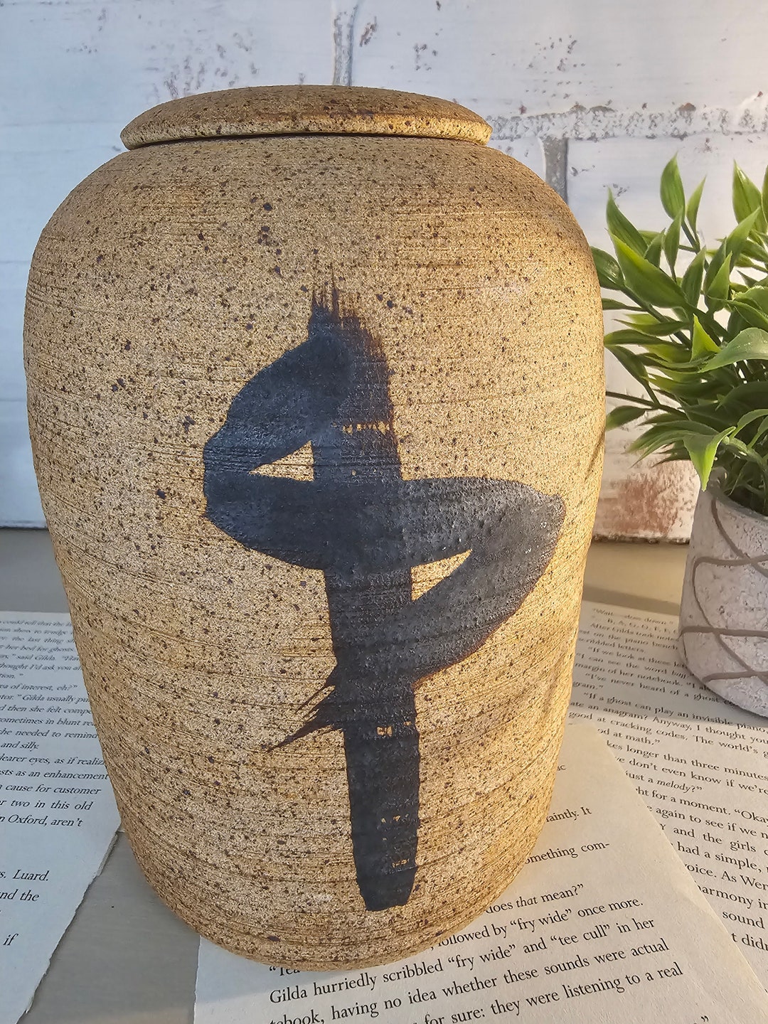 Textured Urn With Lid / Different Symbols on Either Side - Etsy