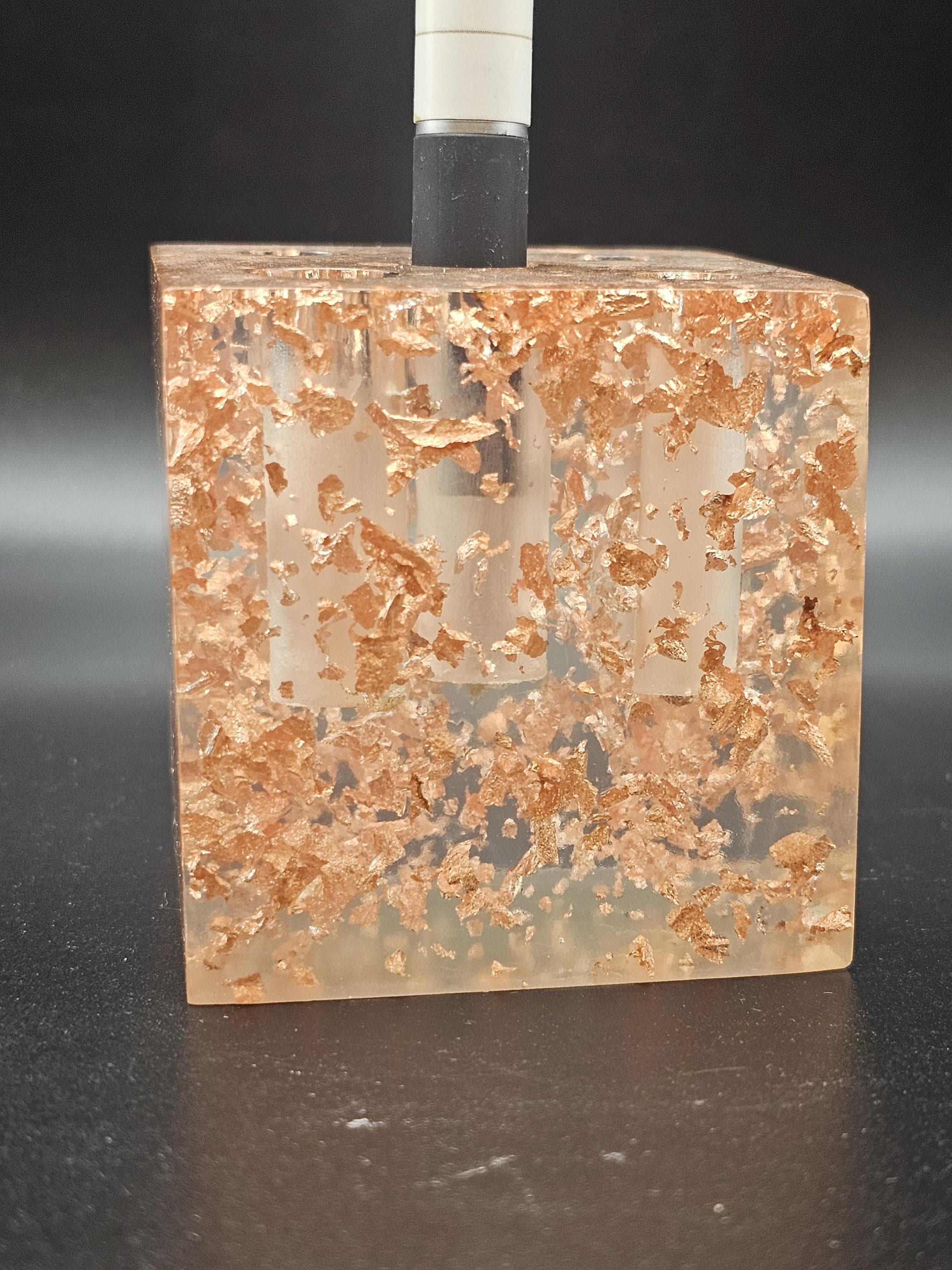Lucite Square Block Pen/pencil Holder Pink Flakes - 1970s Vintage Retro ...