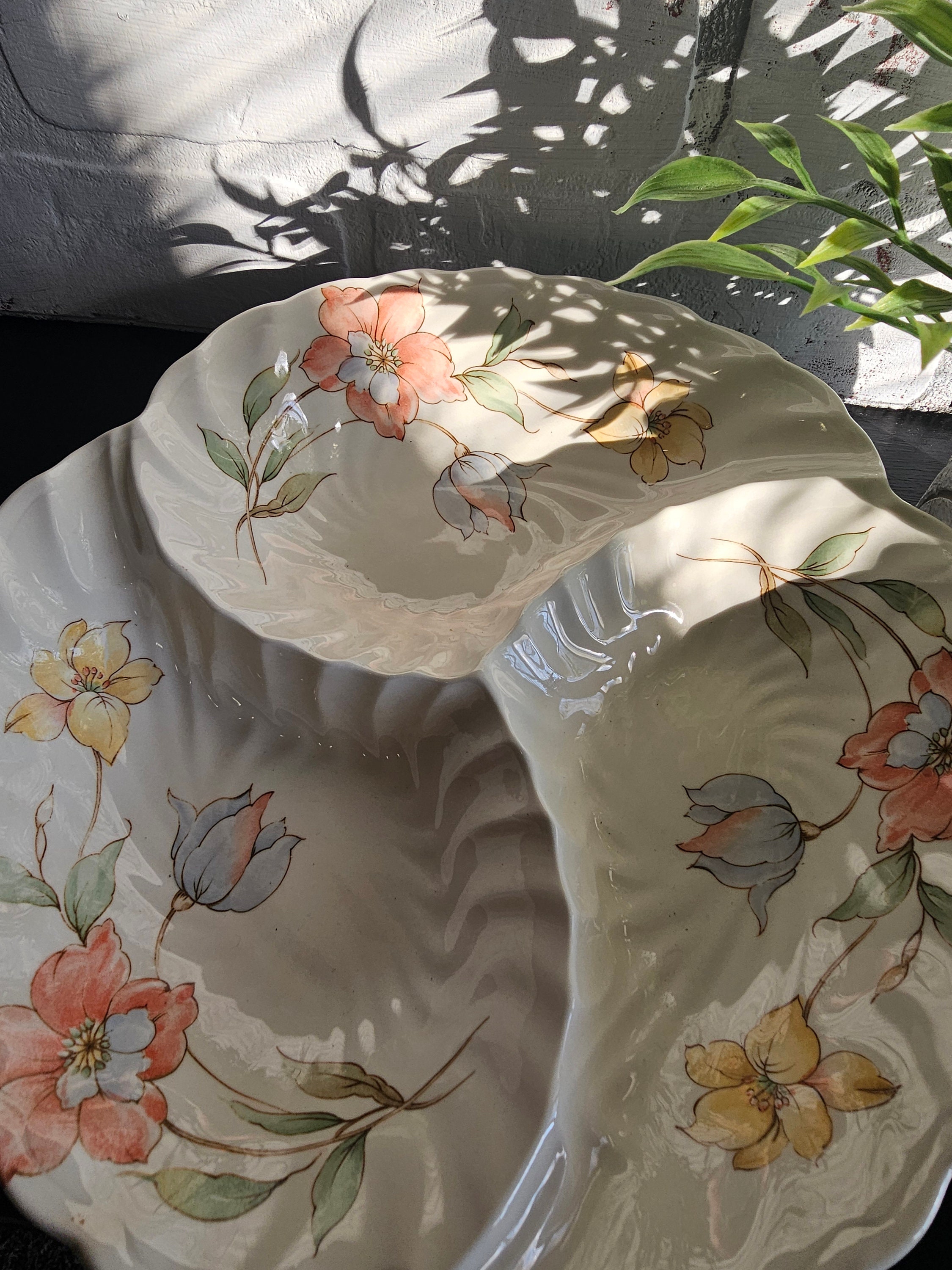 NT China 3 Section Divided Serving Relish Dish With Floral Design and ...
